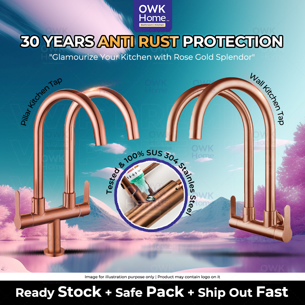 Double Rose Gold Kitchen Tap | SUS304 Stainless Steel Rose Gold Kitchen ...