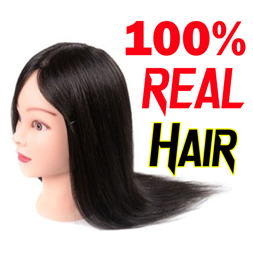 100% Real Hair Styling Wig Practice Premium Training Doll Human Head ...