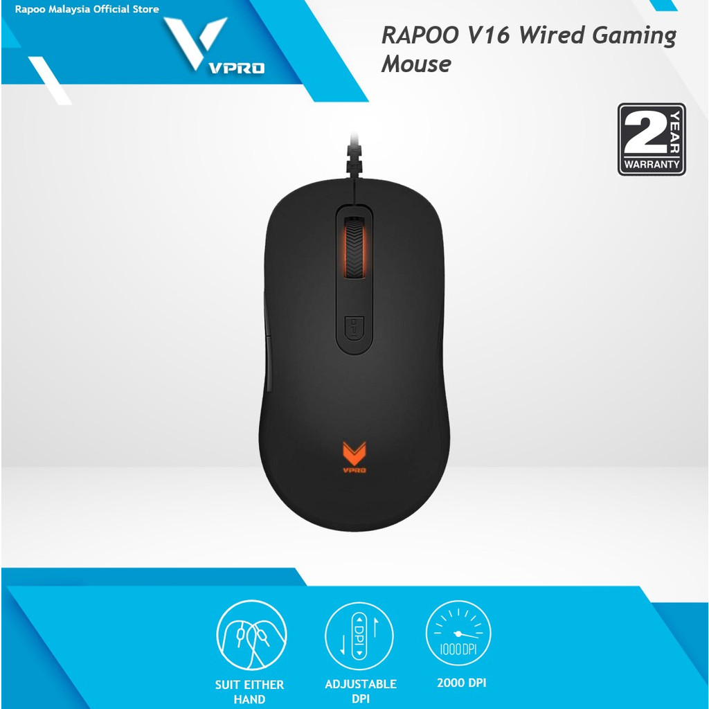 Rapoo V16 VPRO RGB Optical Wired Gaming Mouse with 2,000 DPI - 2 Years ...