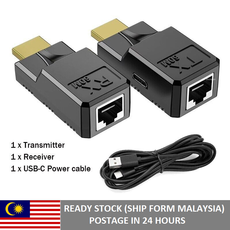 60M HDMI Extender over Cat6 Cat5e Ethernet cable 1080P HDMI to RJ45 ...