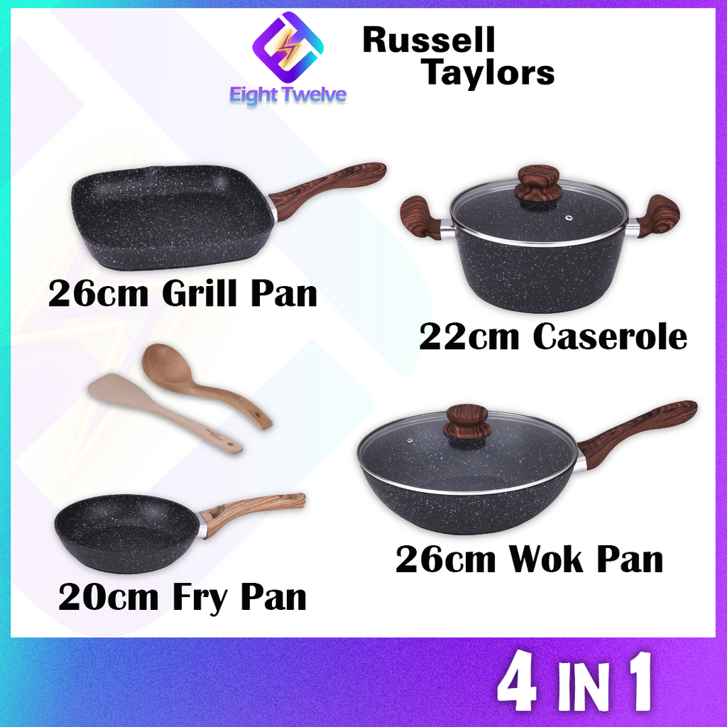 RUSSELL TAYLOR Romano Cookware Pot & Pan 4 in 1 Set | CWS7 | Shopee ...