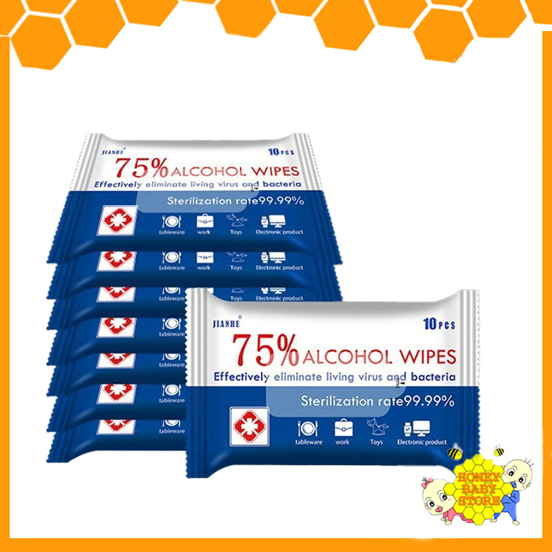 10pcs/pack Portable 75% Alcohol Sanitizing Wet Tissue Disposable Kids ...