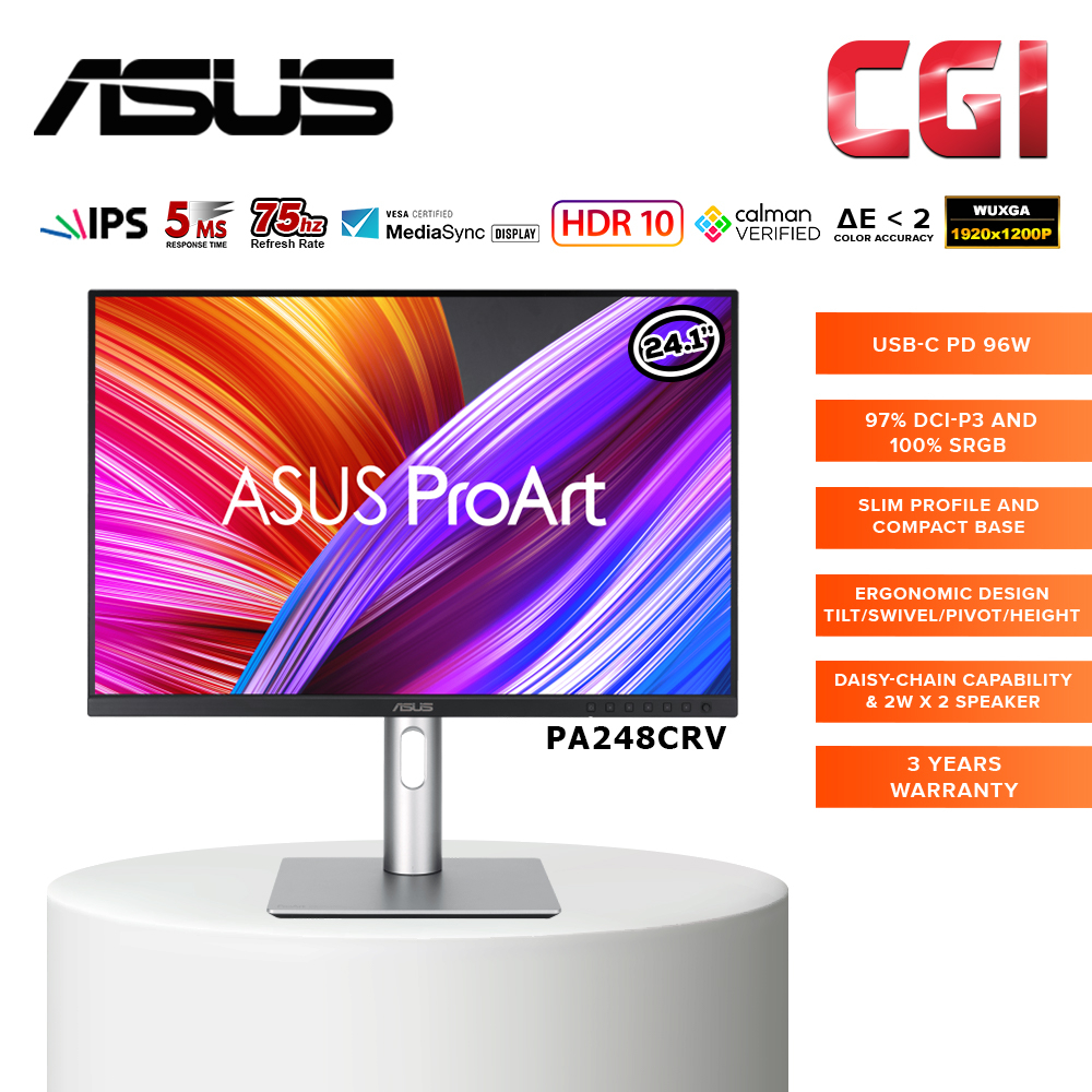Asus ProArt 24.1" PA248CRV WUXGA HDR-10 75Hz 5ms IPS USB-C Monitor ...