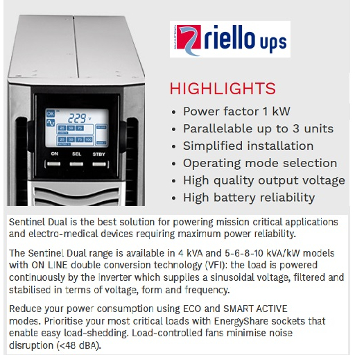 RIELLO UPS Battery Backup - Sentinel Dual Rack Mount - SDU 10KVA Power ...