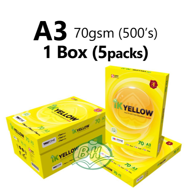 A3 70gsm 500s (5 Reams/ Box) IK Yellow Paper Kertas Putih Photostat ...