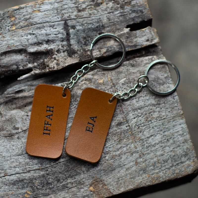 Aming leathercraft keychain nama / keychain kulit handmade | Shopee ...