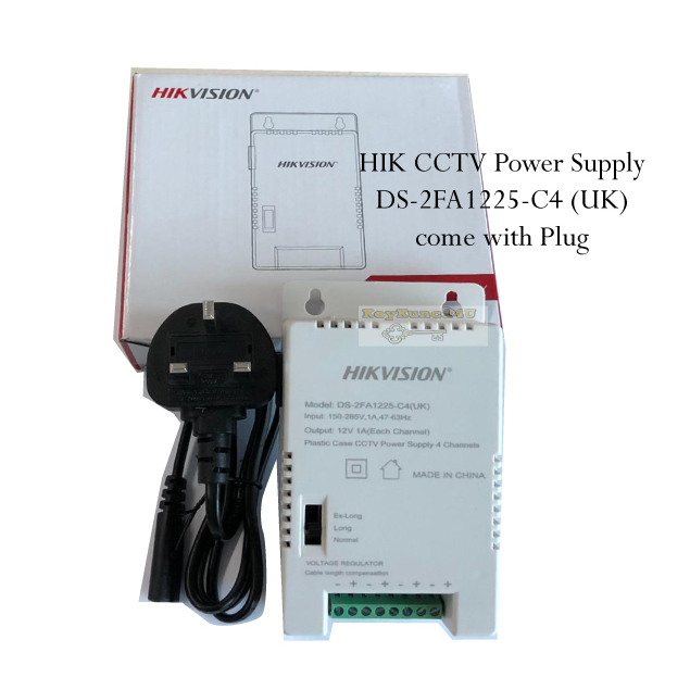 Hikvision 12V~15V (Switch Adjusted) 4 Channel CCTV Power Supply - DS-2FA1225-C4 for 4-Camera ...