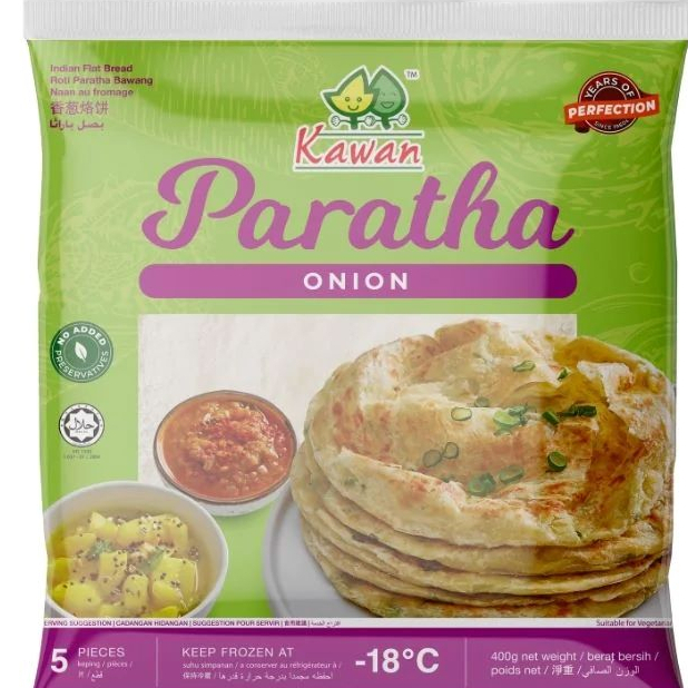Kawan Brand Premium PA Roti Pratha Paratha 5's 400g Frozen Halal Bawang ...