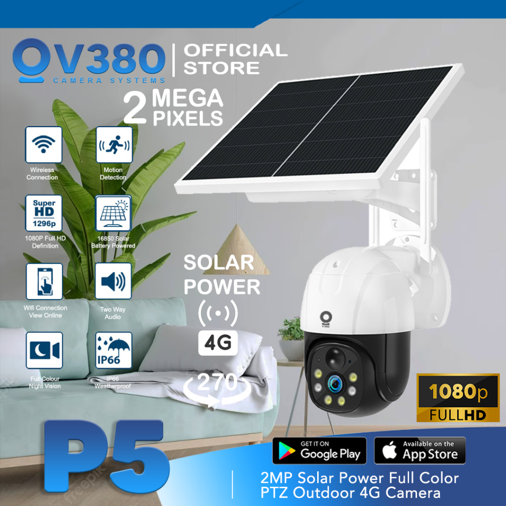 CCTV V380 P5 2MP | Solar Power Color Day & Night PTZ Outdoor 4G/WIFI IP Camera | Shopee Malaysia