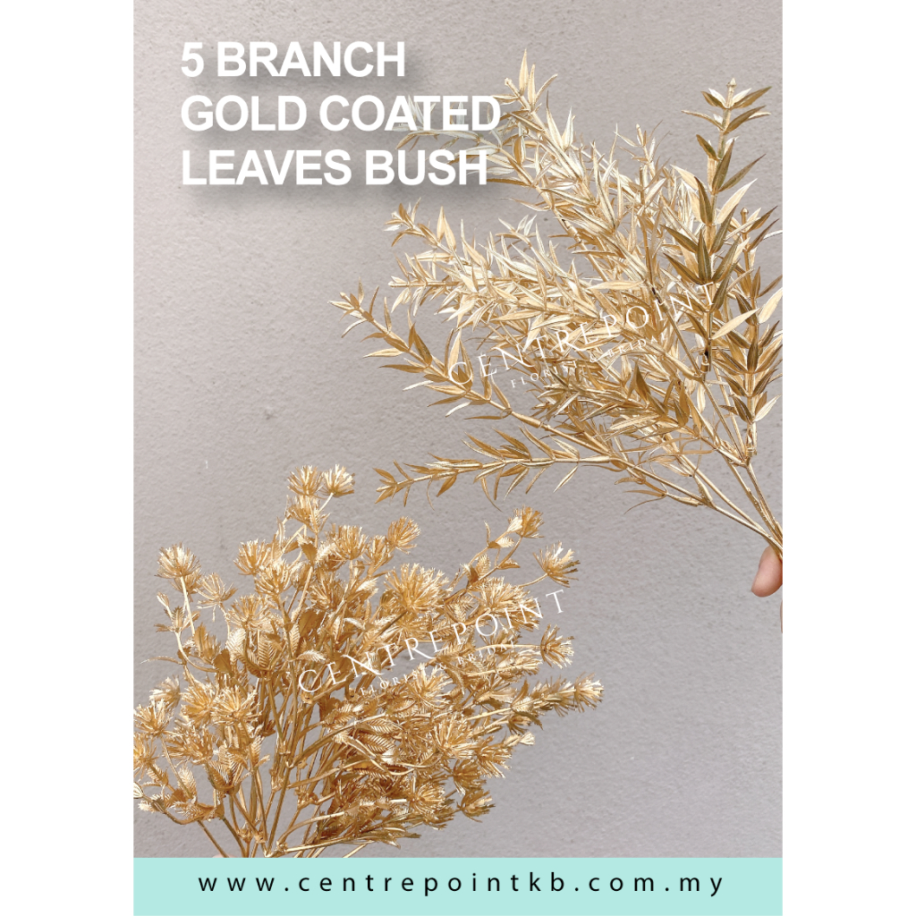 5 Branch Gold Coated Leaves Bush / Daun Gold untuk Gubahan | Shopee ...