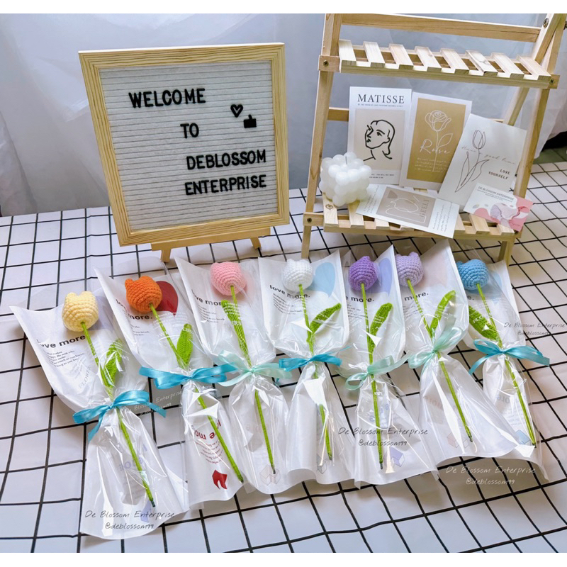 Jambak Bunga Kait Tulip Warna-wani Crochet Tulips Single Stalk Bouquet ...