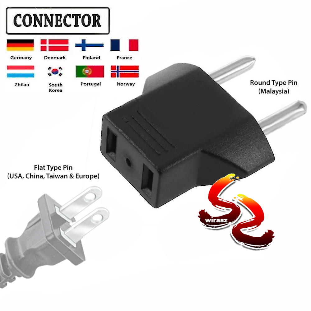 us 2 pin plug converter black flat 2 pin to round 2 pin - wirasz ...