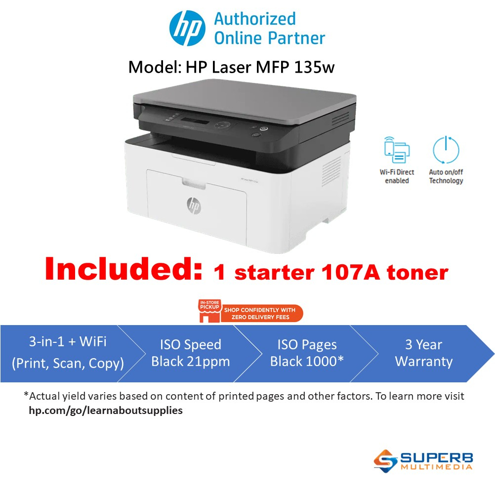 HP Laser MFP 135w (1000pg) 136w (1500pg) Printer (Print,Scan,Copy,Wifi) | Shopee Malaysia