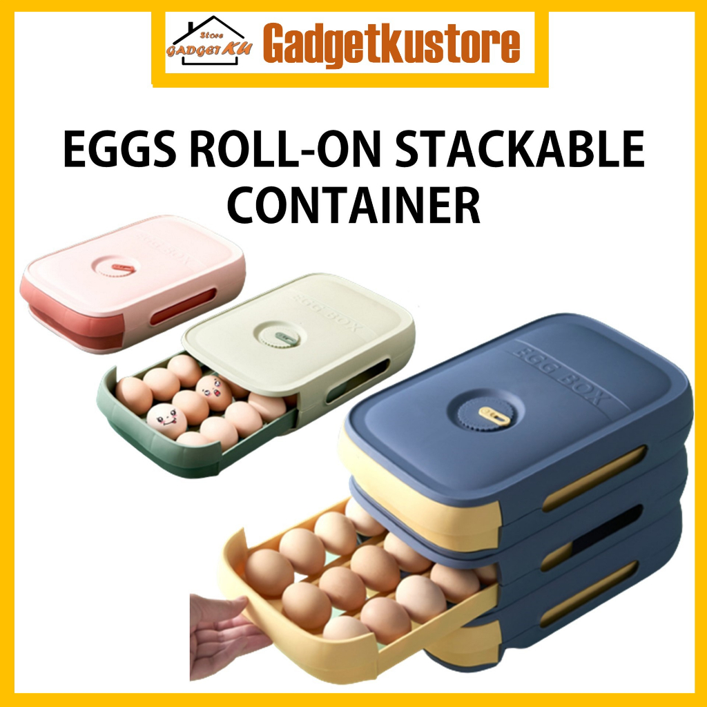 Eggs Roll-on Storage Box Stackable Drawer Type with Lid for ...