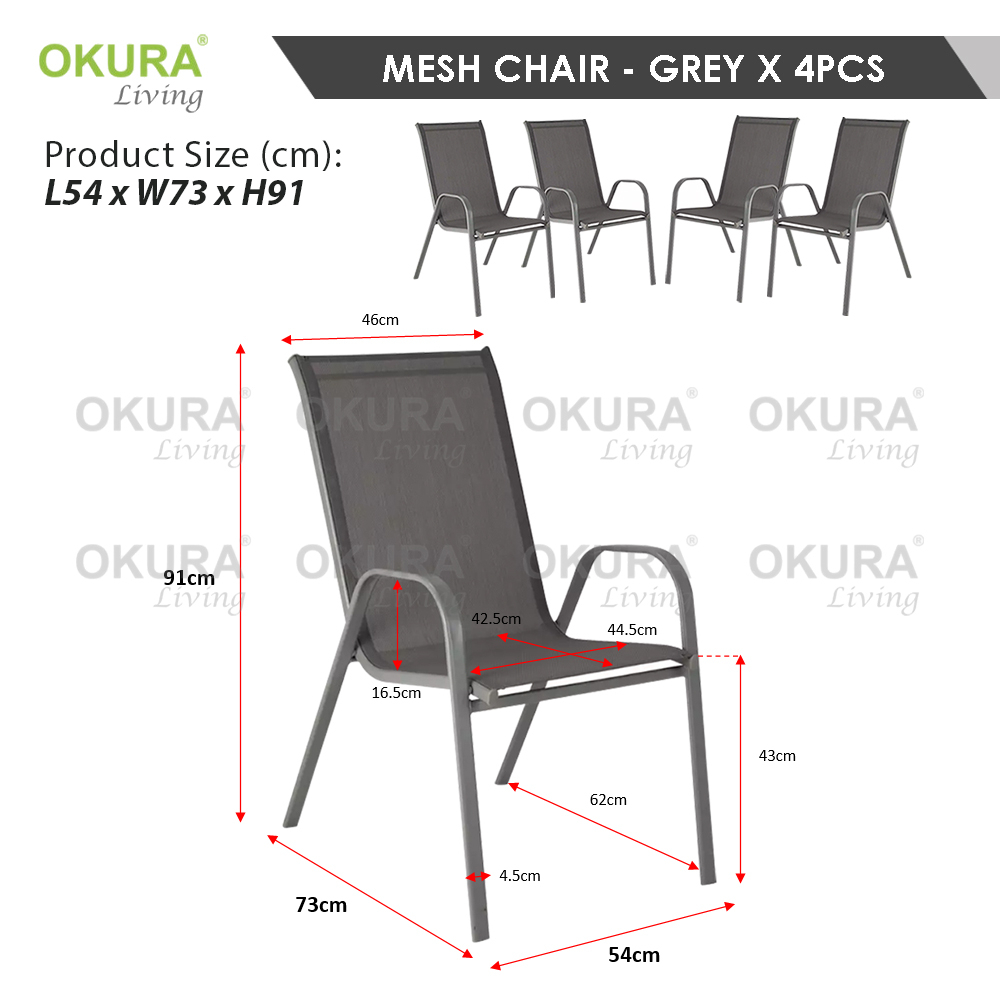 OKURA Set Of Outdoor Table + Mesh Chairs / Garden Balcony / Stackable ...