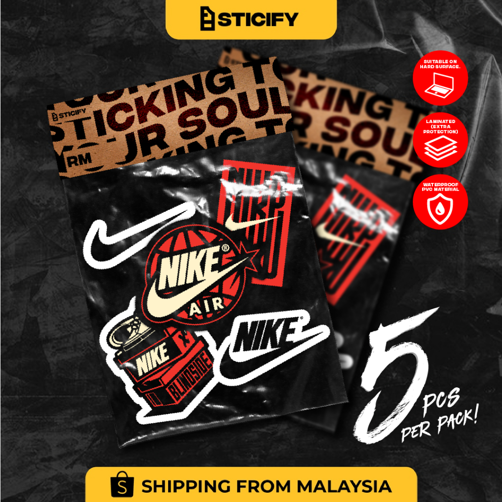 RMP050 NIKE STICKER PACK 5PCS HIGH QUALITY WATERPROOF GLOSSY LAMINATED ...