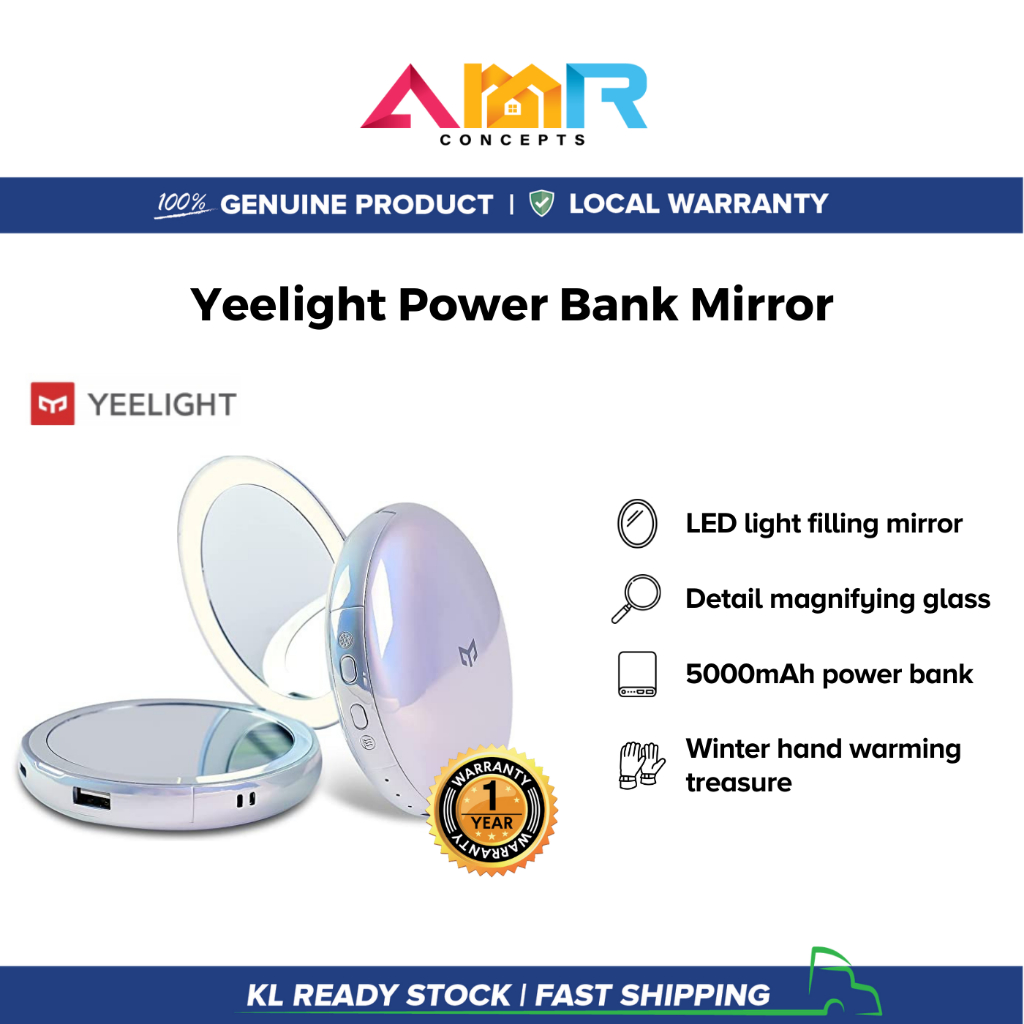 Yeelight Hand-held Makeup Mirror Powerbank C20 Adjustable Brightness 4 In 1 Hand Warmer Makeup ...