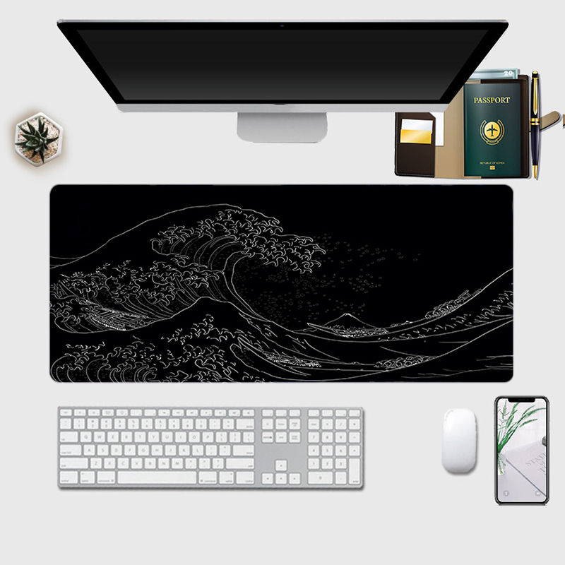 Japan Black Sea Wave Large Mouse Pad, Extended Gaming Mouse Pad With ...