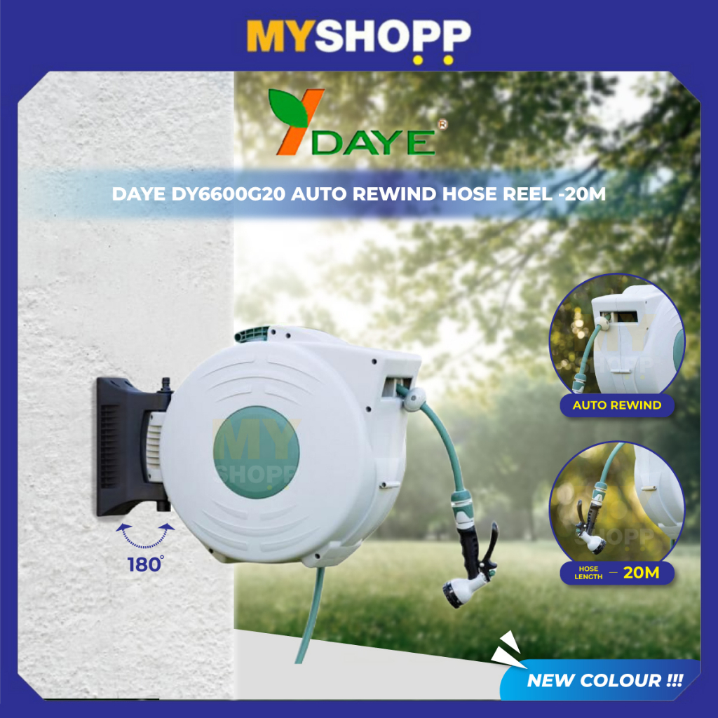 DAYE 20m Auto Rewind Roll-up Retractable Garden Wall-mounted Water Hose ...
