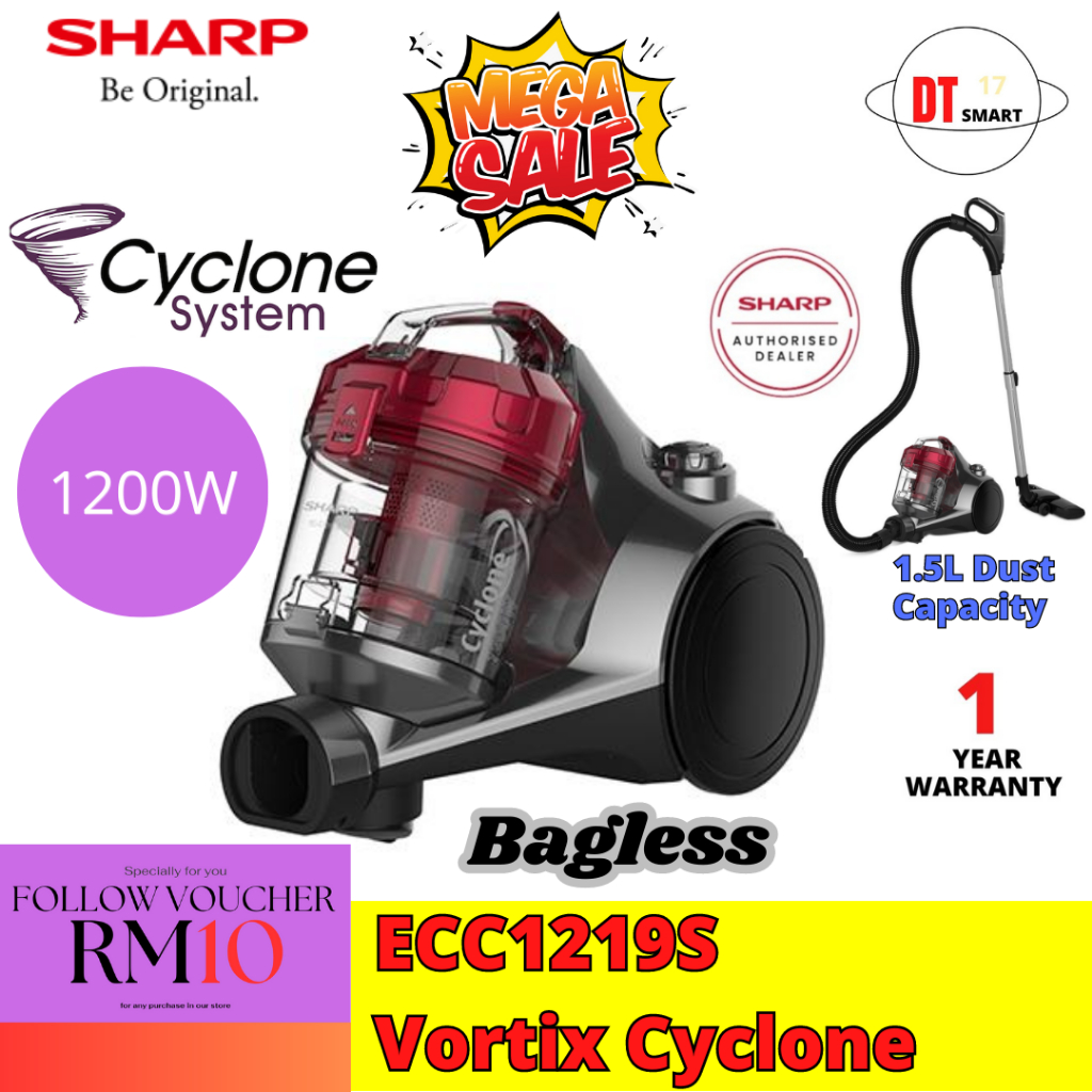 Sharp Bagless Vacuum Cleaner Vortix Cyclone Action 1200W ECC1219S ...