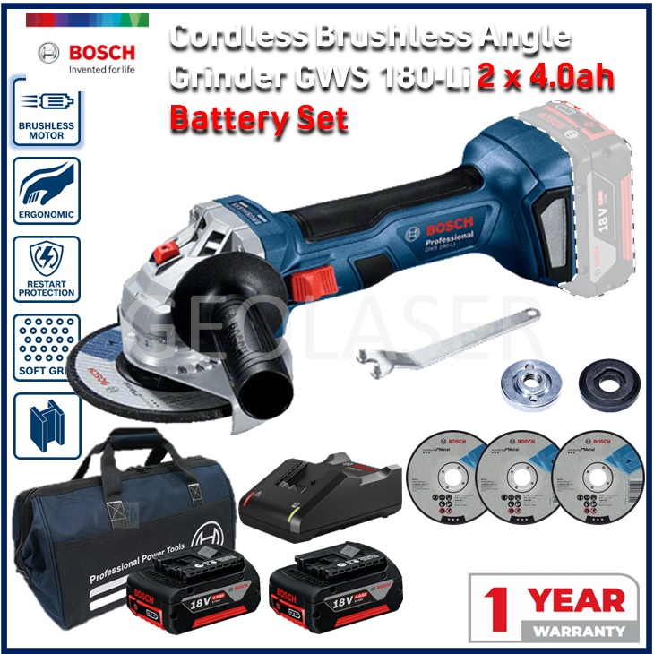 Bosch GWS 180-LI 4"/100MM Professional Cordless Angle Grinder ...