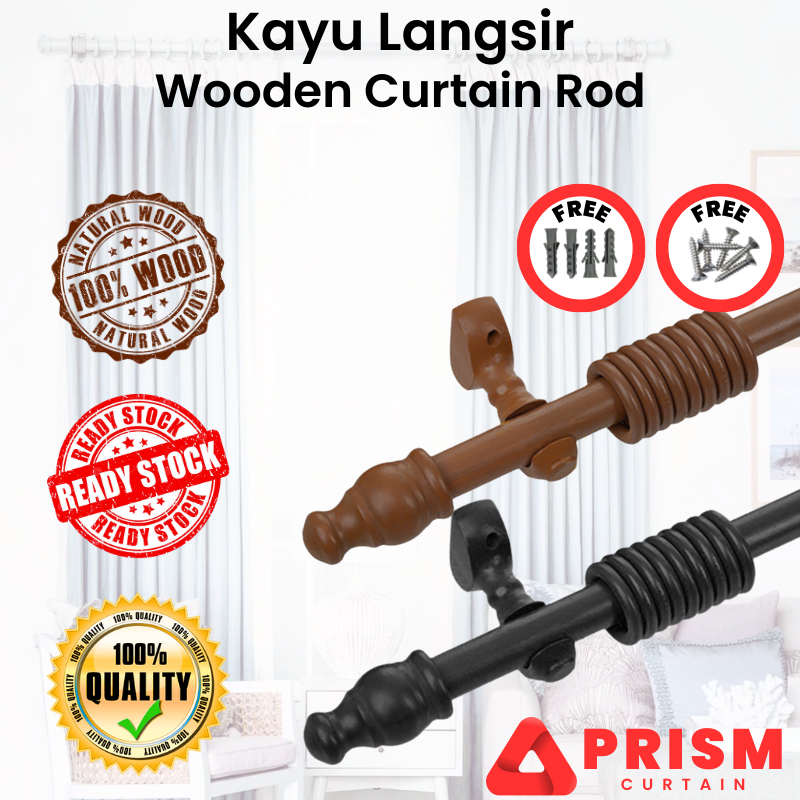 Kayu Langsir Wooden Curtain Rod /Batang Langsir Kayu 28mm 4ft - 10ft ...
