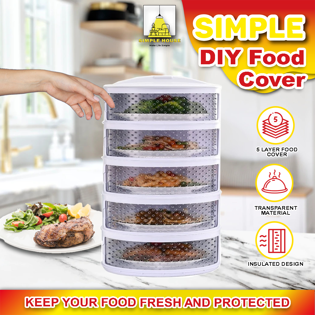 𝗦𝗜𝗠𝗣𝗟𝗘 DIY 5 LAYER FOOD COVER Transparent Stack Food Insulated Cover ...