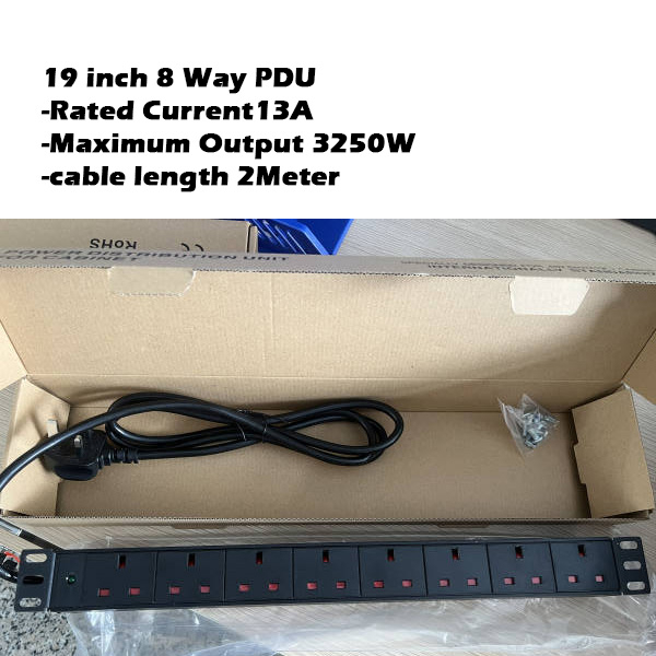 13A Server Rack Extension Socket 8 Way Power Distribution Unit Rackmount PDU 6 Output Socket ...