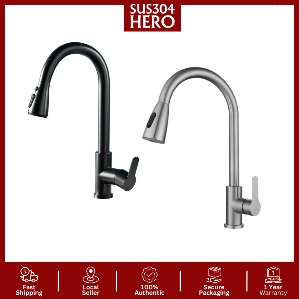 SUS18 360° Faucet Kitchen Basin Tap Stainless Steel Mixing Taps Pull ...