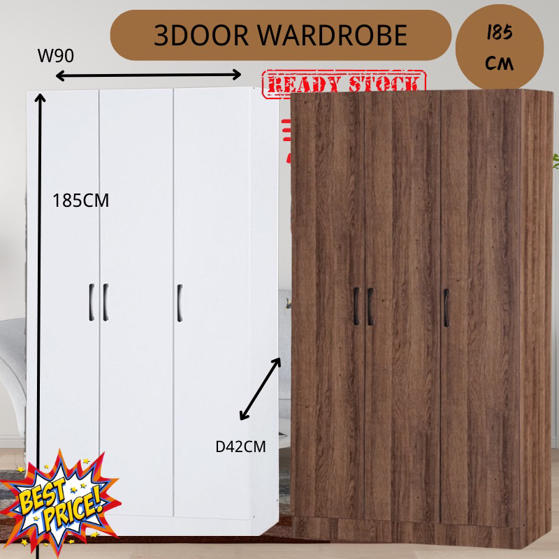 185Cm 3Doors Wardrobe Almari Pakaian 3 Pintu Almari Baju 3 Pintu ...