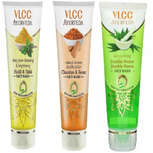 AYURVEDA VLCC FACE WASH NEEM,CHANDAN,KESAR,TULSI,HALDI,ALOVERA GEL FACE ...