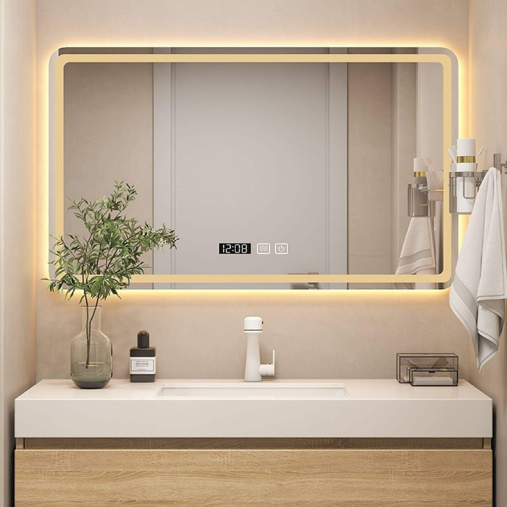 LED bathroom mirror with light time and temperature display defogging ...