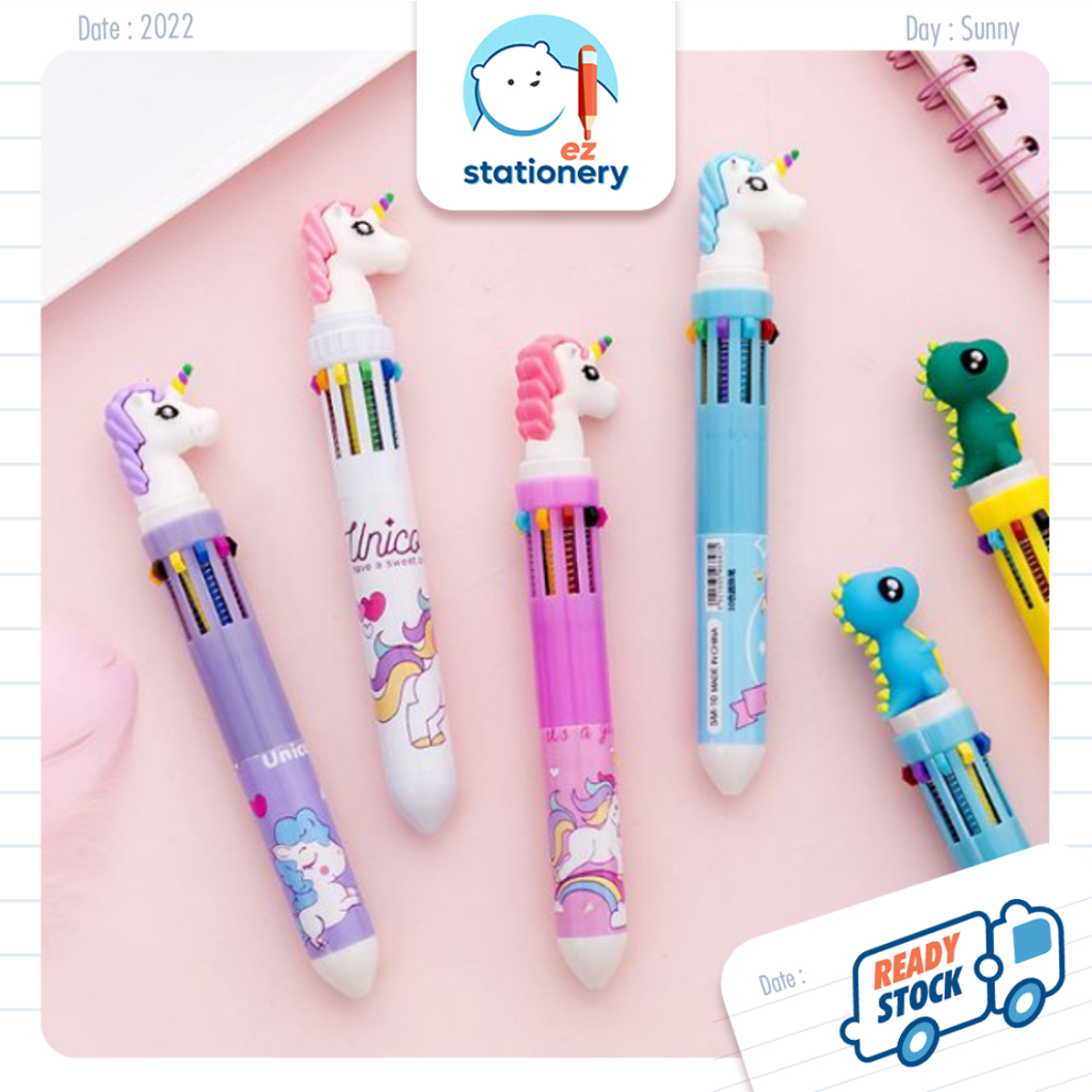 🇲🇾 Ready Stock 10 in 1 Cartoon Pen Multicolor 10 Color Pen Retractable ...