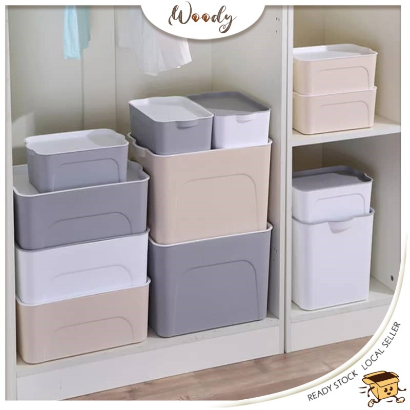 【Woody】 Portable Handle Storage Box With Cover 4 in 1 Simple ...