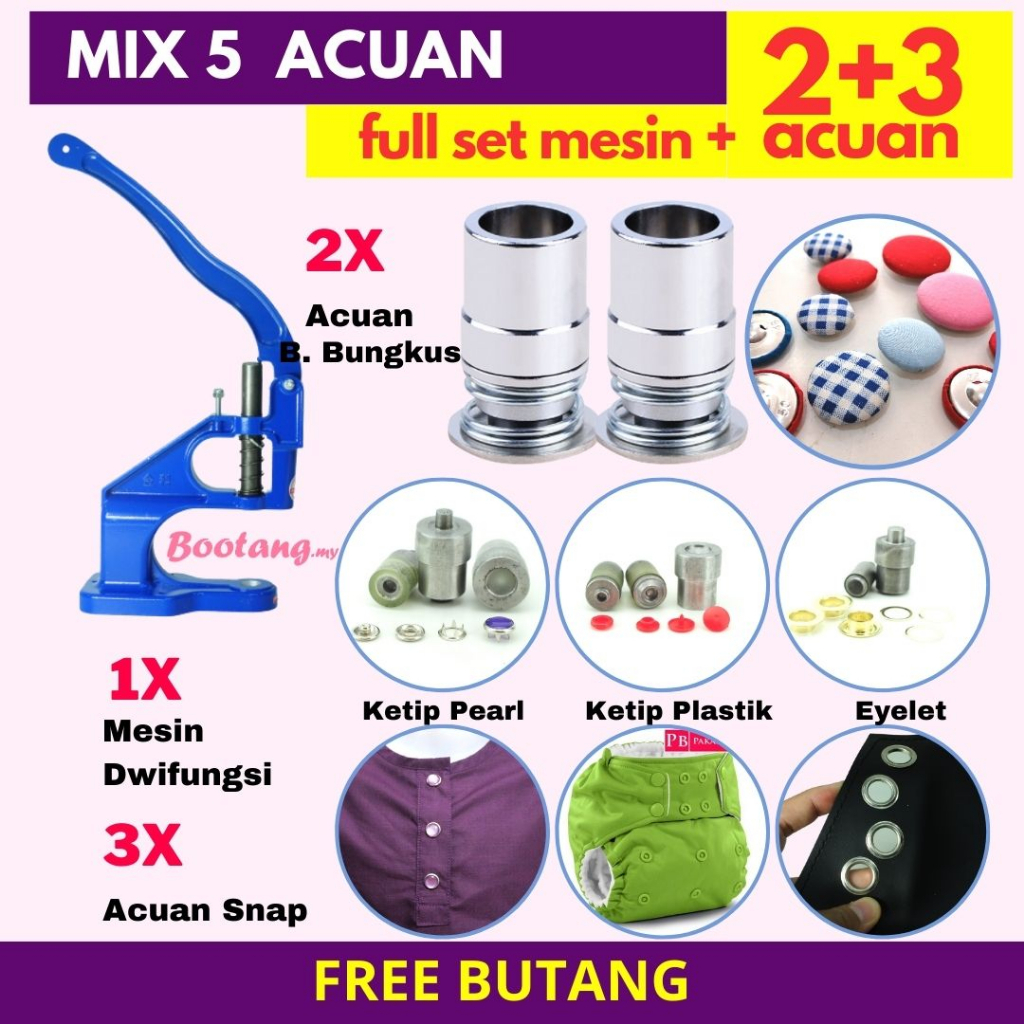 14 Set Acuan Mesin Buat Butang Snap dan Butang Bungkus Free Butang ...