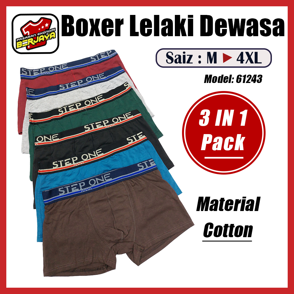 Boxer Lelaki Dewasa#61243/3 IN 1 PACK(RANDOM COLOURS)/Pakaian Dalam ...