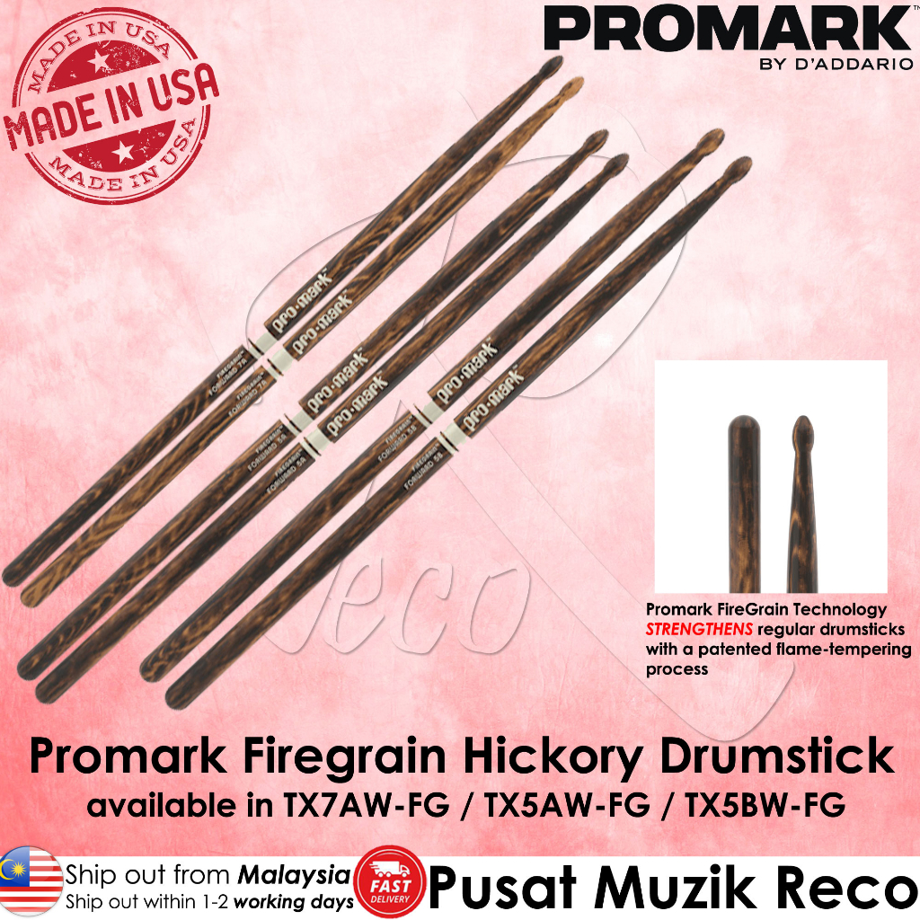 ProMark 5A 7A 5B Classic Forward FireGrain Hickory Drum Stick Drumsticks TX5AW-FG TX7AW-FG TX5BW ...
