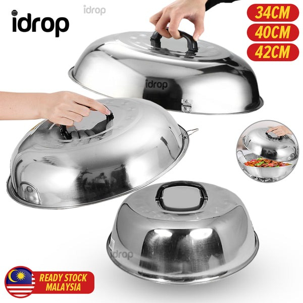 idropmy [ 34CM / 40CM / 42CM ] Thickened Stainless Steel Frying Pan Wok ...