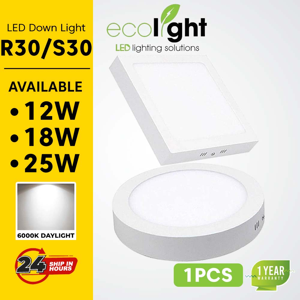 LED Ecolight Surface Downlight Round & Square 12W / 18W / 25W (Daylight ...