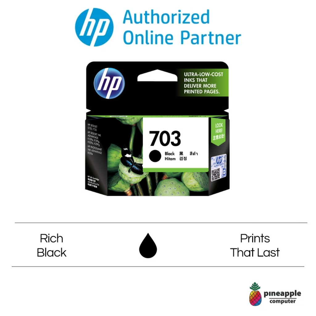 HP 703 Black Original Ink Advantage Cartridge, For D730/K209g/F735 ...