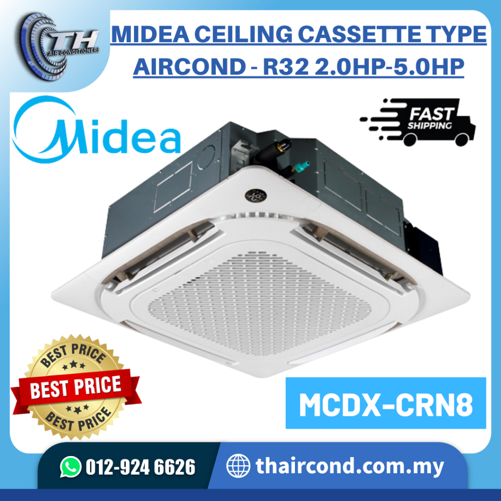 Midea Ceiling Cassette Air Cond R32 WIFI INVERTER/ Non Inverter 1.5HP/2.0HP/2.5HP/3.0HP MCDX/MCX ...