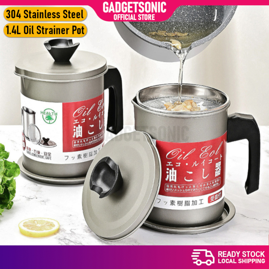 Large Capacity 1.4L 304 Stainless Steel Cooking Oil Strainer Pot Oil ...