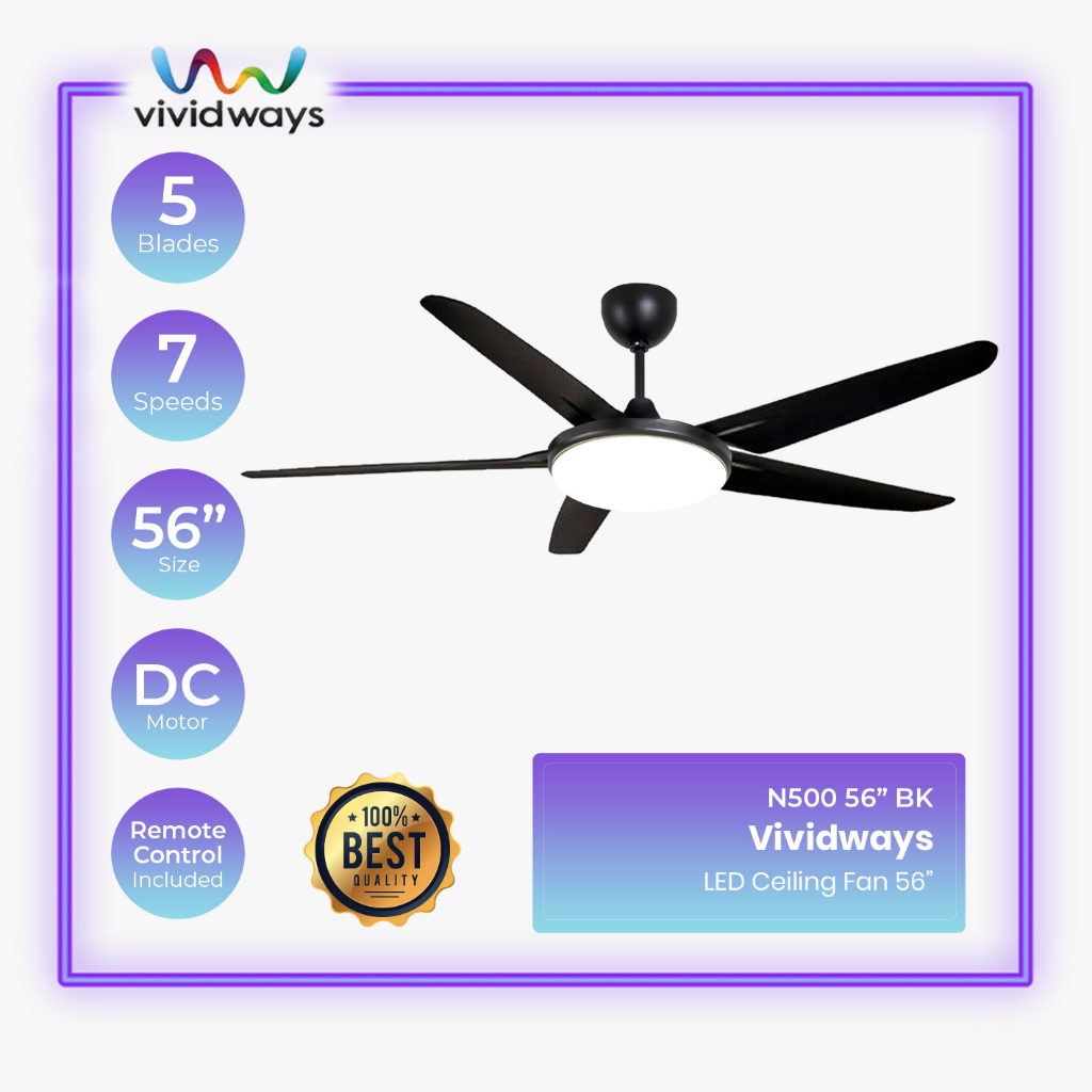 K2 VIVIDWAYS N500 LED CEILING FAN 56" BLACK DC MOTOR | Shopee Malaysia