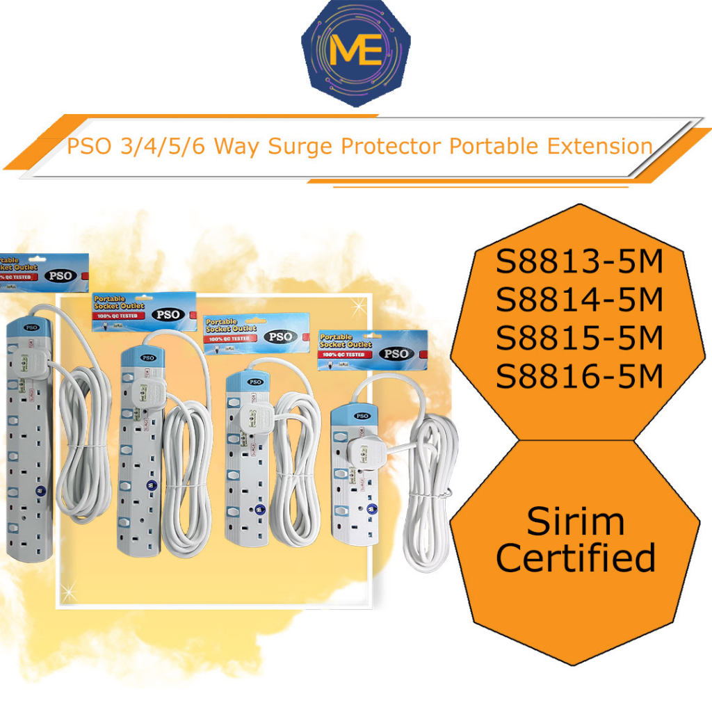 Sirim Pso 3 4 5 6 Way Surge Protector Portable Extension Trailing Socket 5m Extantion