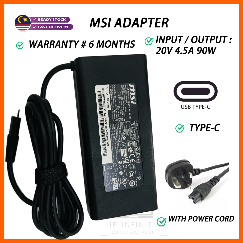 MSI 20V 4.5A 90W USB TYPE C PRESTIGE Modern 15 14 A10RAS A10SC A11UD ...