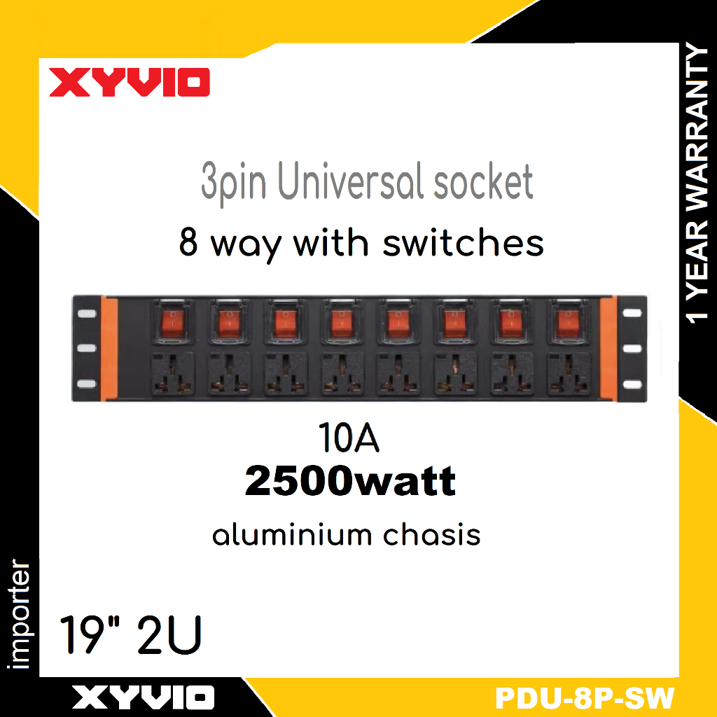 PDU 19inch 1U / 2U UK SIRIM Sockets Overload Protector Power Distribution Unit Network Panel ...