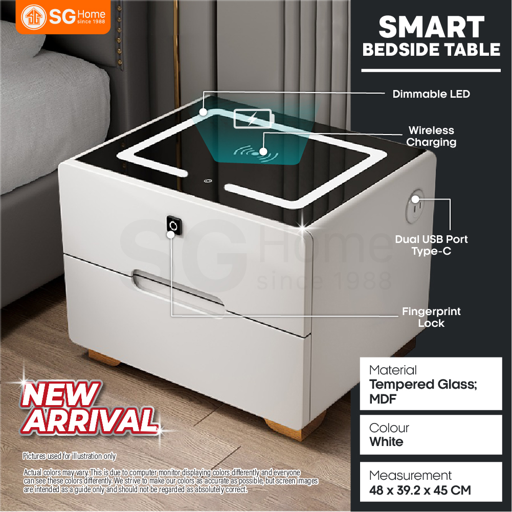 [NEW] Smart Bedside Table LED Two-Layer Bedside Table with USB Row Plug ...