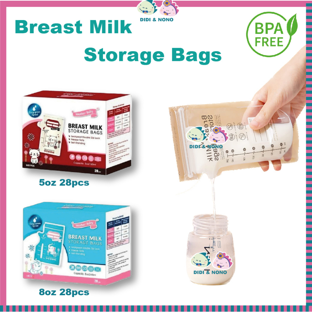 5 oz/8oz Breast Milk Storage bag 1 box 28bags prestilised double zip ...