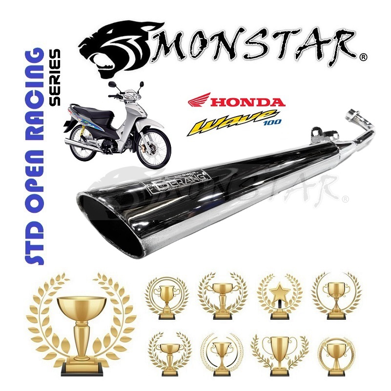 Wave 100 Wave 100R Ekzos Std Racing Open Exhaust Pipe exos Standard EJM ...