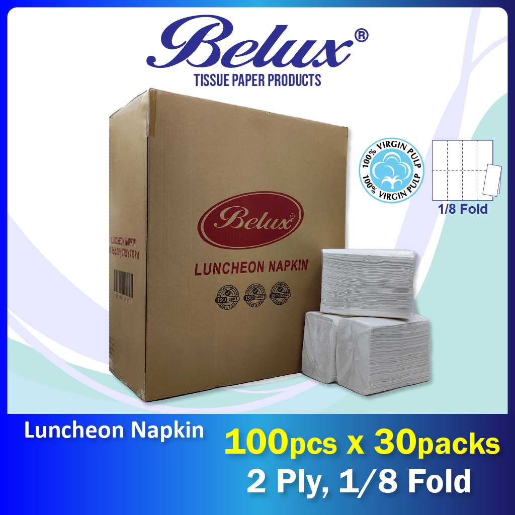 Belux Luncheon Napkin Tissue Paper 1/8 Fold 100% Pulp (2 Ply, 100 ...